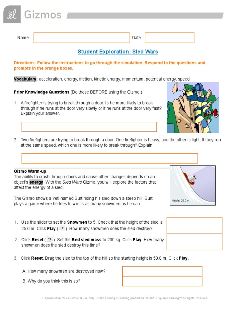 Student Exploration: Sled Wars | PDF | Potential Energy | Kinetic Energy