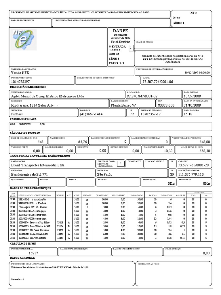 DANFE | PDF | Brasil