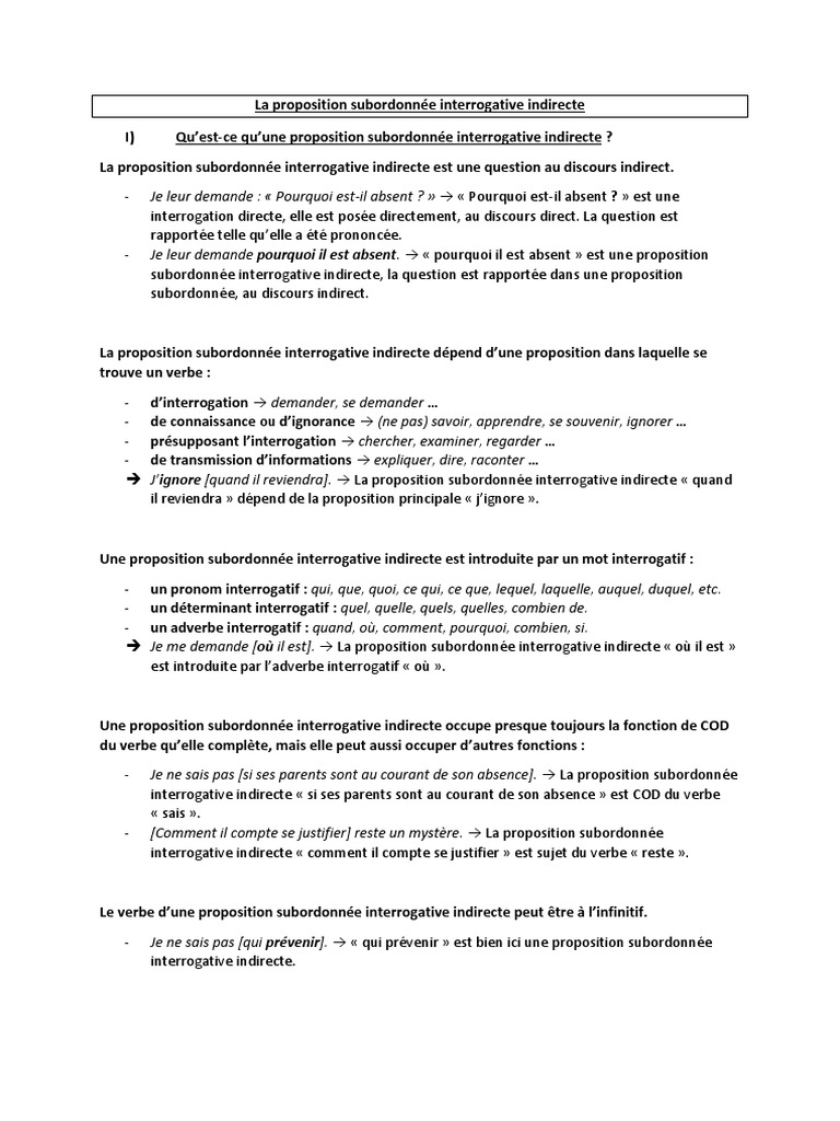 Interrogation Indirecte 1 - 3e | PDF | Clause | Question