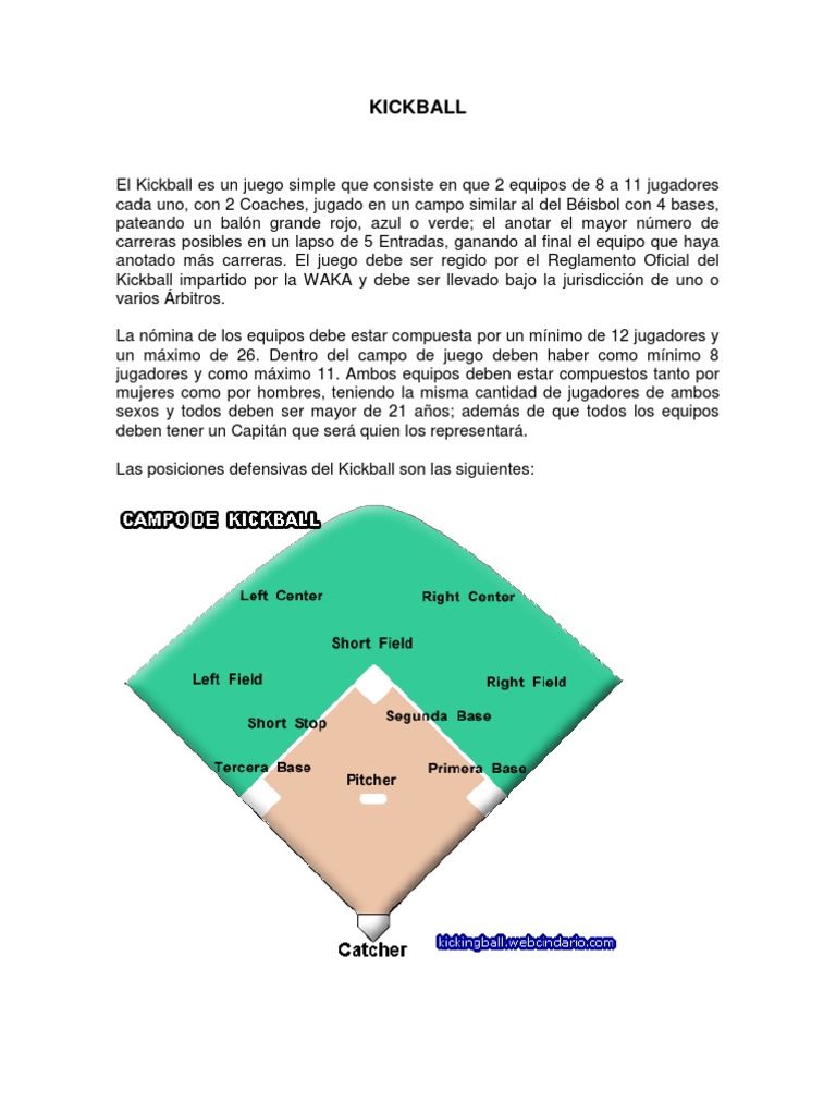 Medidas y Reglas del Kickball | PDF | Campo de béisbol | Árbitro