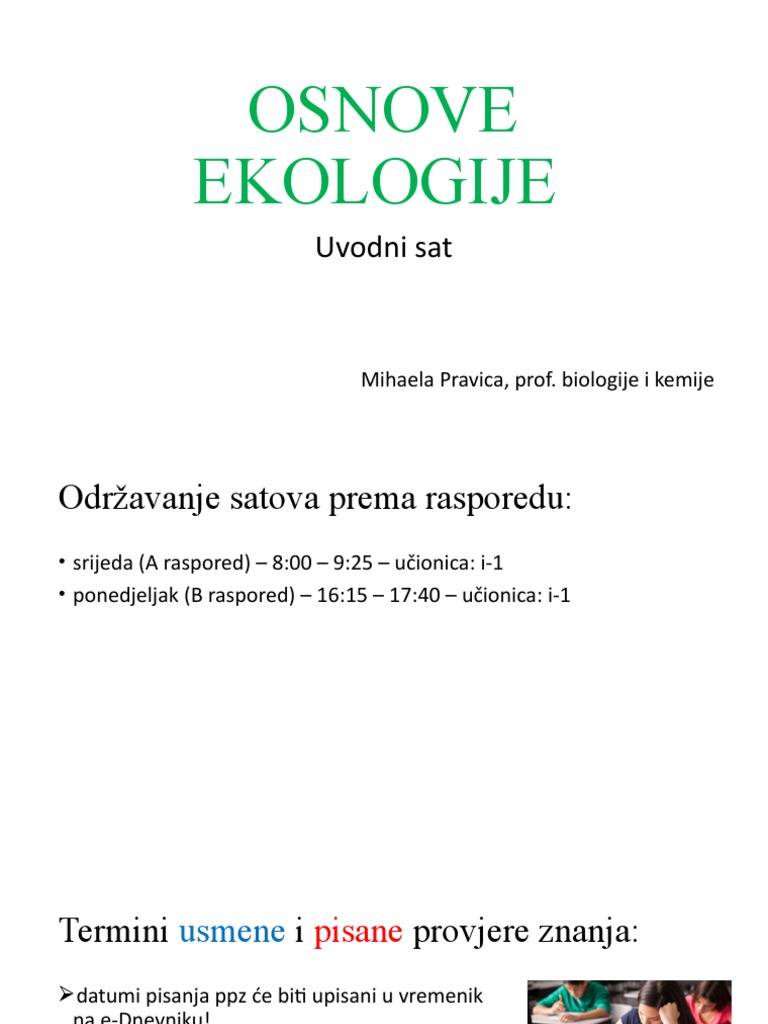 Osnove Ekologije - Uvodni Sat | PDF