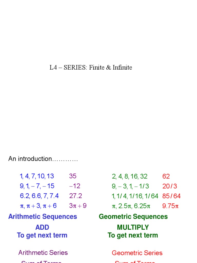 L4A - Series - Finite & Infinite - Arithmetic & Geometric | PDF ...