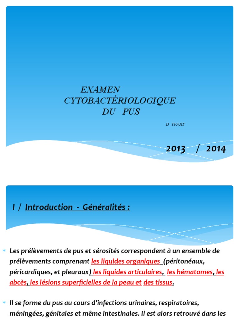 Guide du prélèvement de pus | PDF | Streptocoque | Staphylococcus