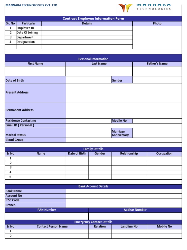 Contract Employee Information Form | PDF