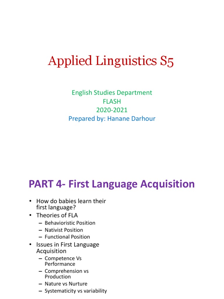 PART 4 - First Language Acquisition | PDF | Language Acquisition ...