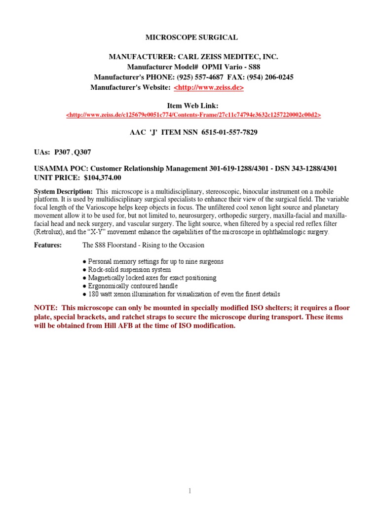 6515-01-557-7829 - Microscope Surgical - Handbook - Insert - Startup | PDF | Optics | Length