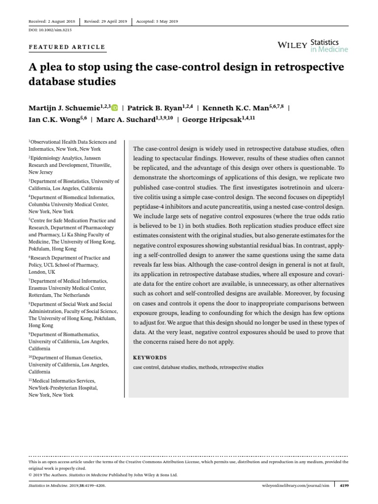 A Plea To Stop Using The Case Control Design in Retrospective Database ...