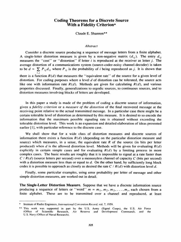 Coding Theorems For A Discrete Source A Criterion-: With Fidelity | PDF ...