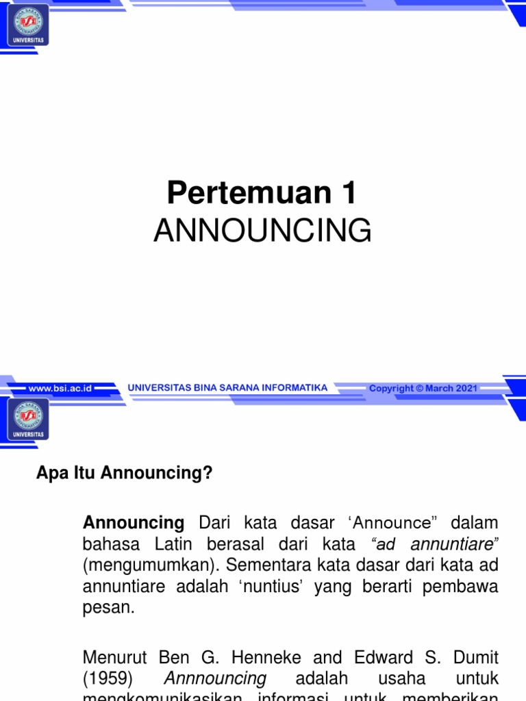 Pertemuan 1: Announcing | PDF