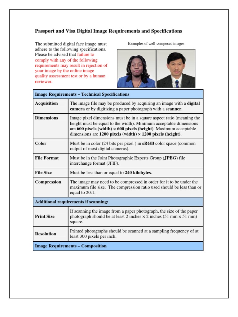 Passport Photo Specifications Guide | PDF