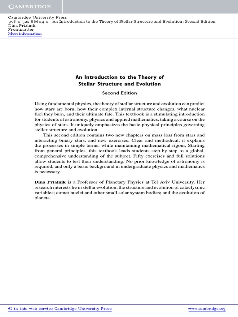 An Introduction To The Theory of Stellar Structure and Evolution | PDF ...