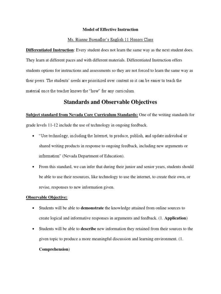 Model of Effective Instruction | PDF | Differentiated Instruction ...