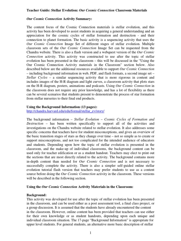 Our Cosmic Connection Activity Summary | PDF | Nuclear Physics | Universe