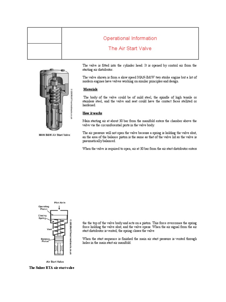Operational Information The Air Start Valve | PDF | Valve | Piston