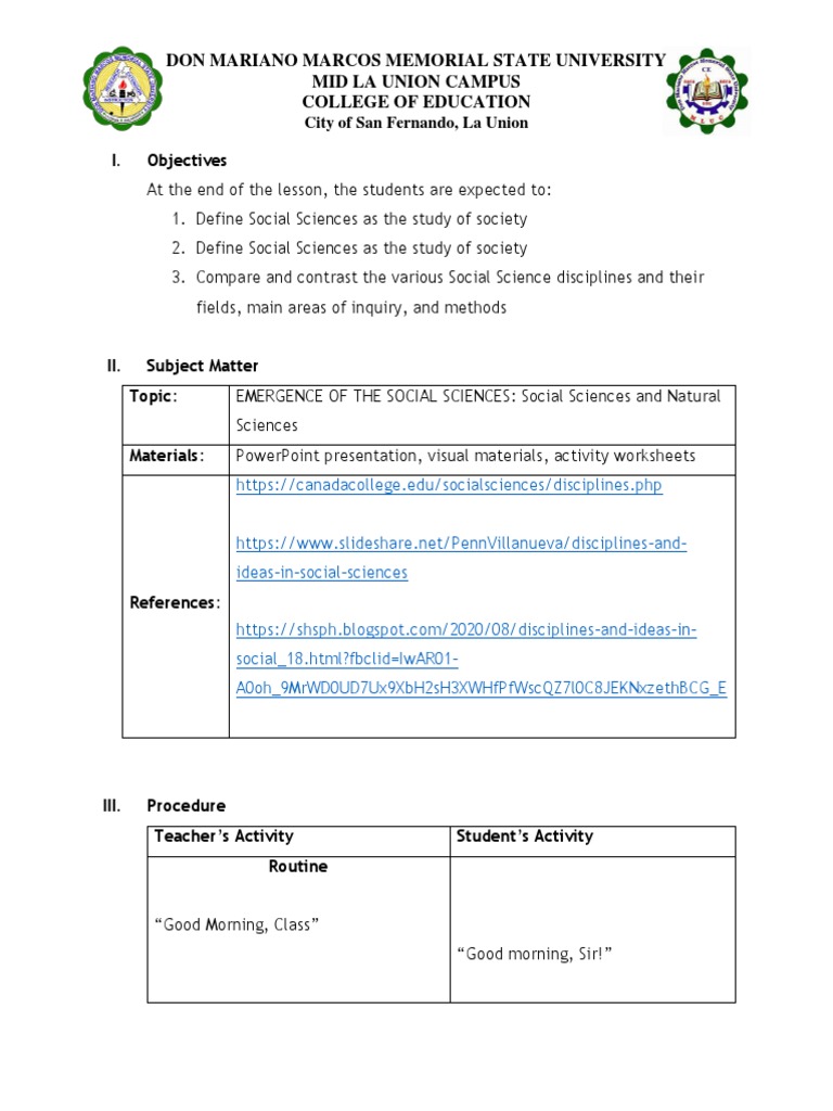 Detailed Lesson Plan in DISS (Social Sciences vs. Natural Sciences) | PDF | Social Sciences ...