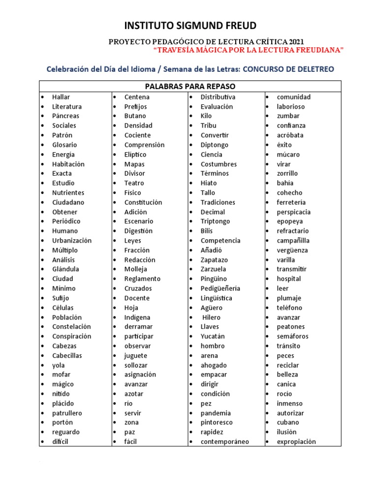 Palabras para Concurso de Deletreo | PDF