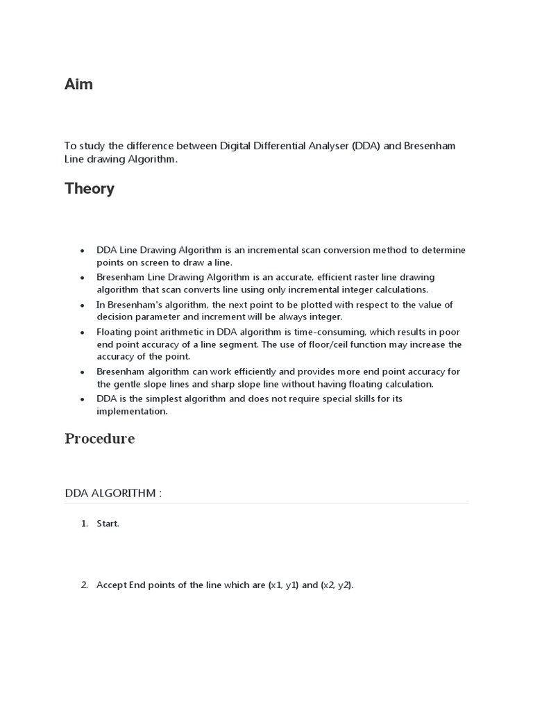 To Study The Difference Between Digital Differential Analyser (DDA) and ...
