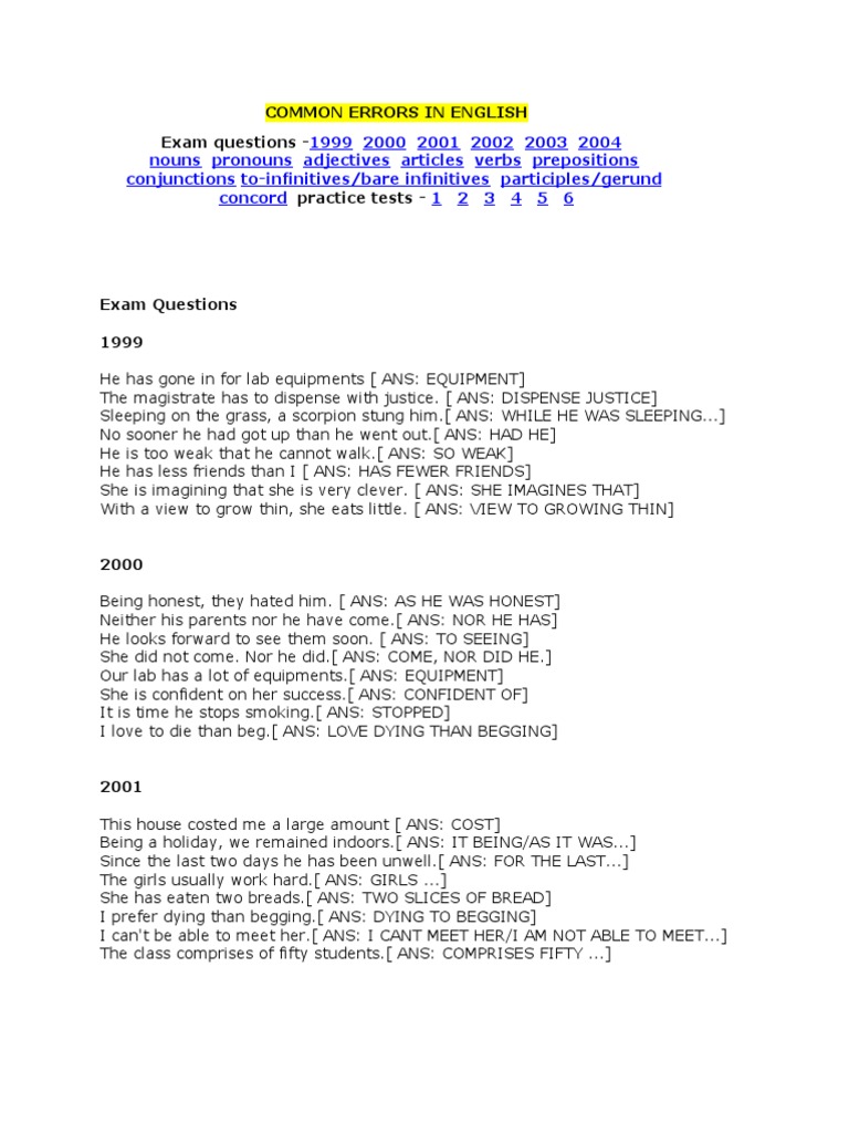 Common Errors in English | PDF | English Language | Syntax