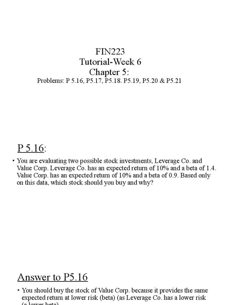 Stock Investment Analysis: Week 6 | PDF | Beta (Finance) | Portfolio ...