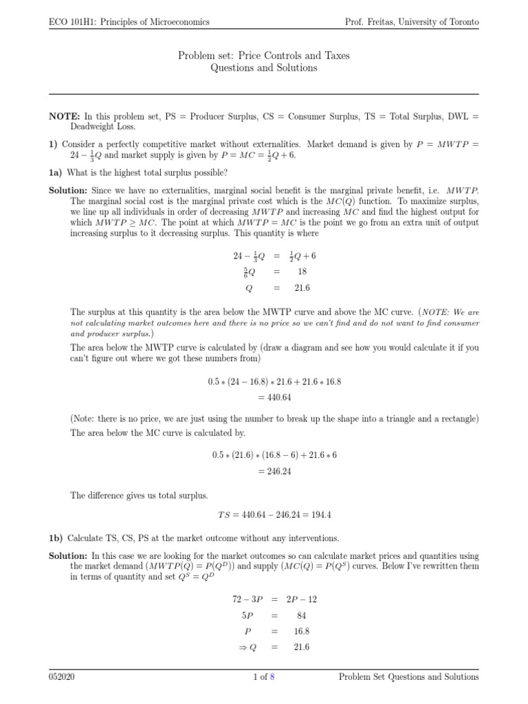 ECO101 Problem Set 6 Price Controls and Taxes | PDF | Economic Surplus | Business Process