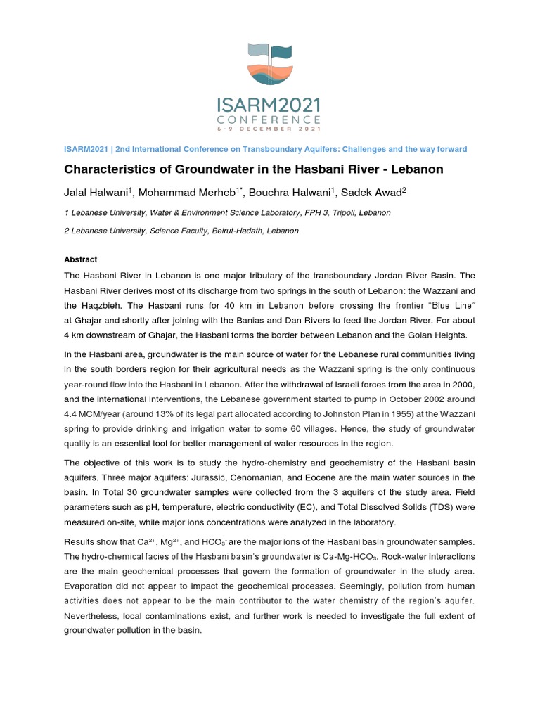 Characteristics of Groundwater in The Hasbani River - Lebanon, ISRAM 21 ...