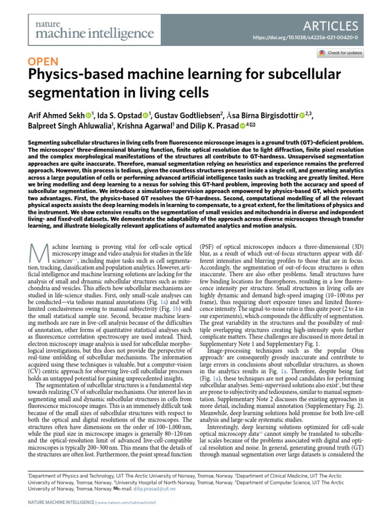 Physics-Based Machine Learning For Subcellular Segmentation in Living ...