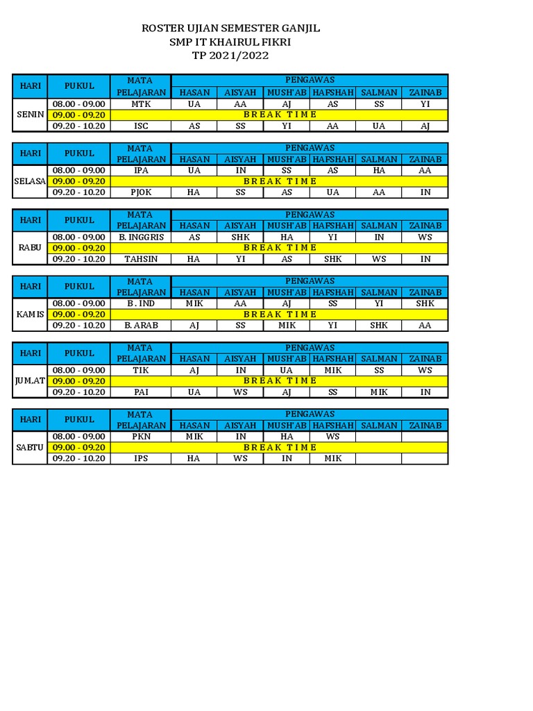 Roster Ujian Semester Ganjil | PDF