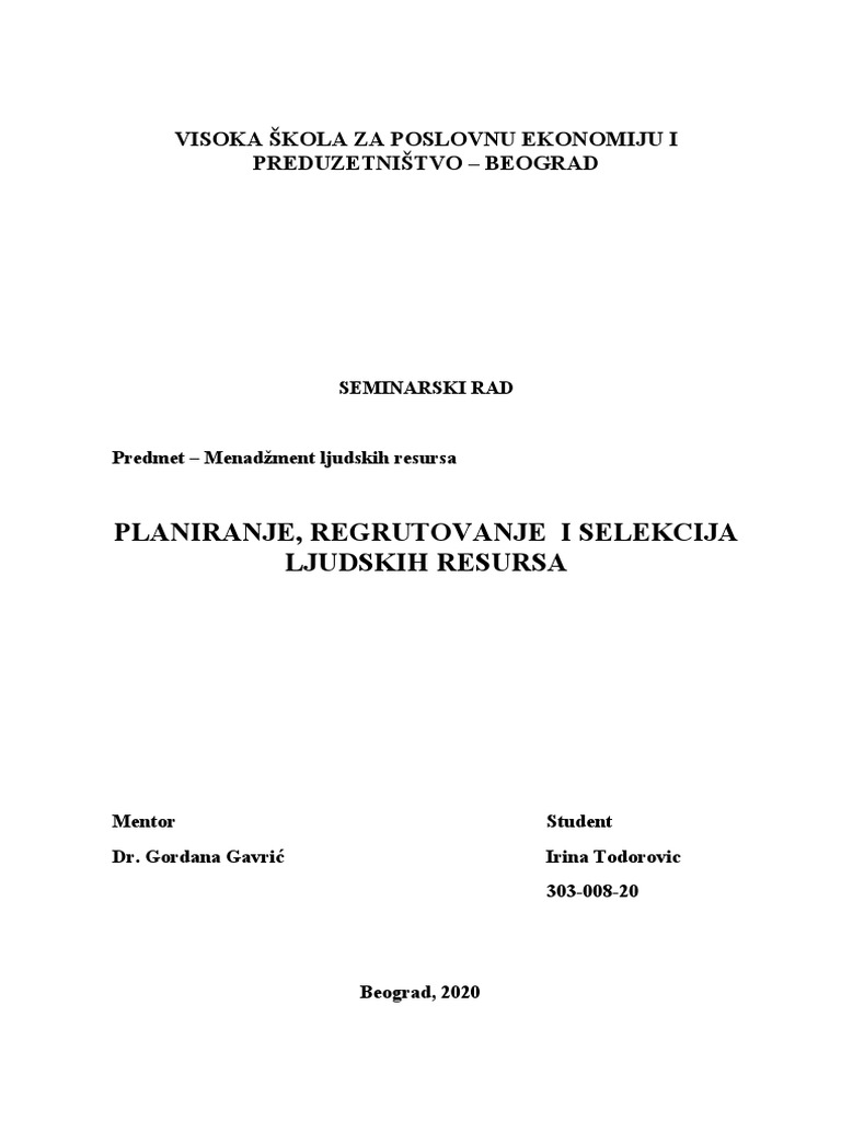 Seminarski Menadzment Ljudskih Resursa | PDF