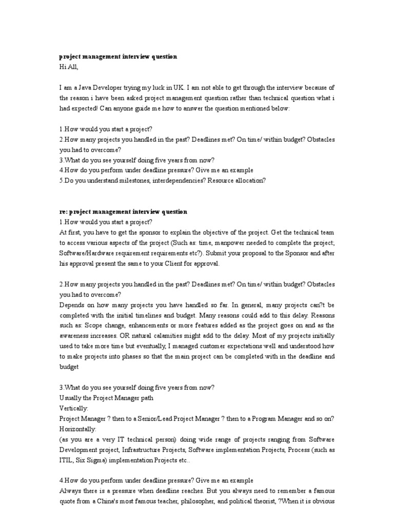 Project Management Interview Question | PDF | Project Management ...