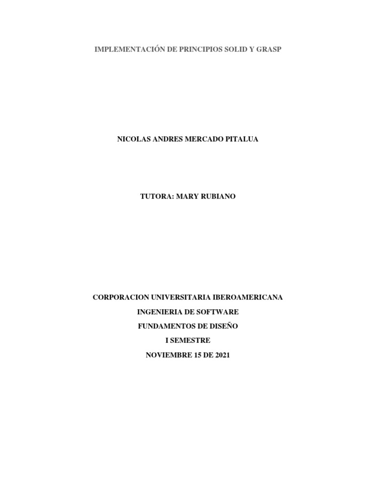 Implementación de Principios SOLID y GRASP | PDF | Programación de computadoras | Ingeniería ...