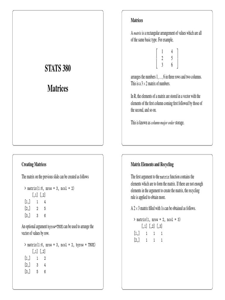 R 03 Matrices Handouts | PDF | Matrix (Mathematics) | Function (Mathematics)