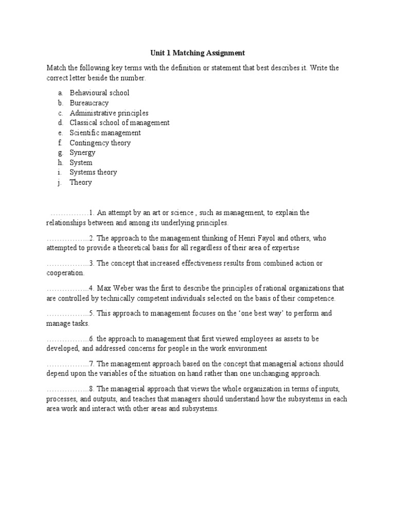 Unit 1 Matching Assignment and MCQ | PDF | System | Theory