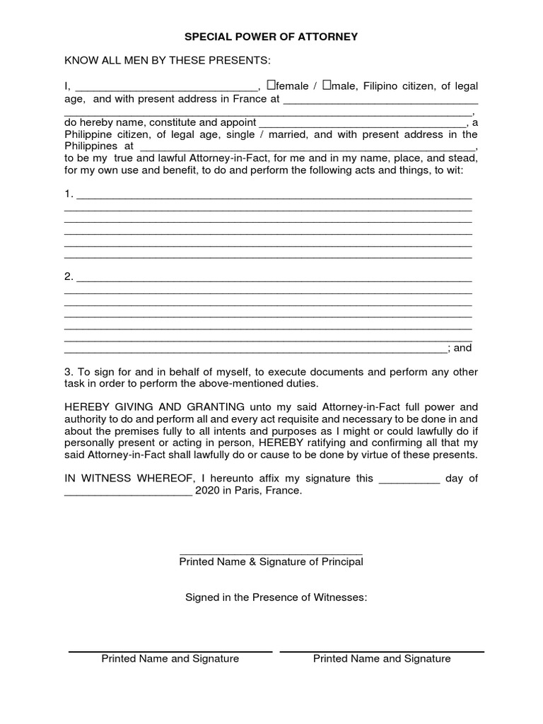 Consularized SPA Sample Letter | PDF | Power Of Attorney | Signature