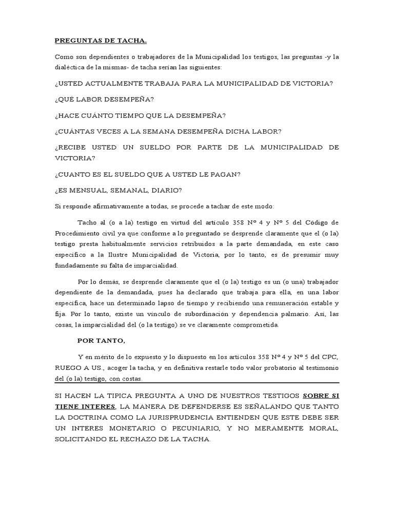 Minuta Preguntas de Tacha | PDF