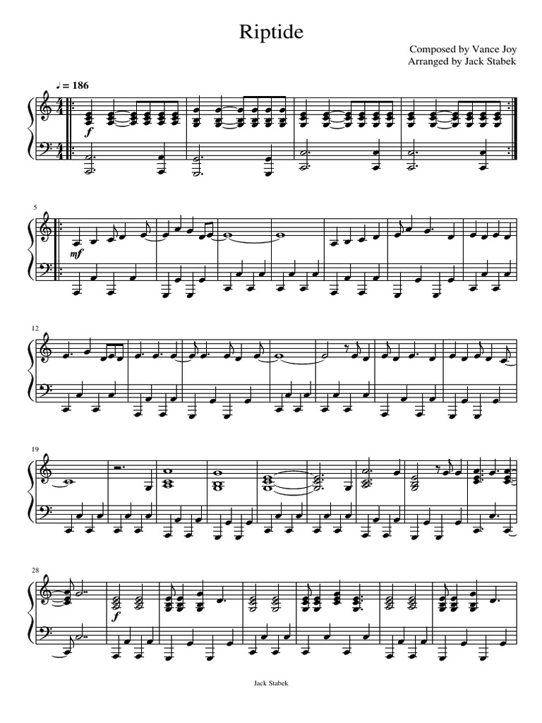 Riptide Piano Arrangement | PDF | Songs | Singles (Music)