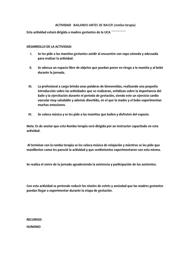 Actividad Bailando Antes de Nacer | PDF