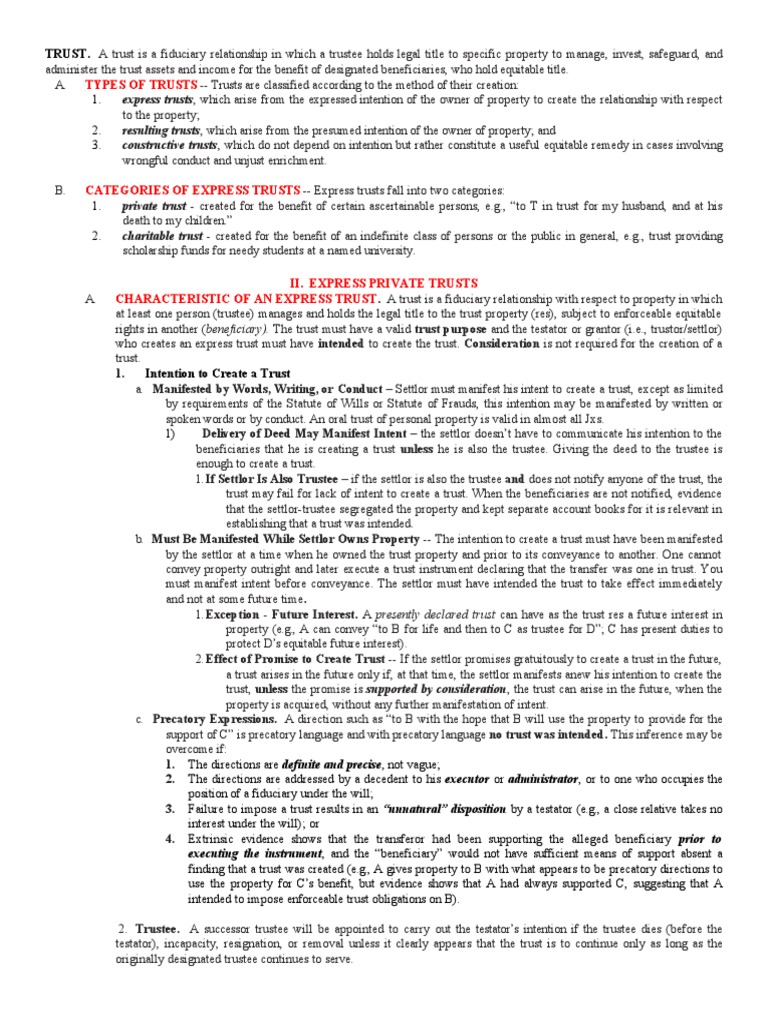 Trust Outline | PDF | Trust Law | Will And Testament