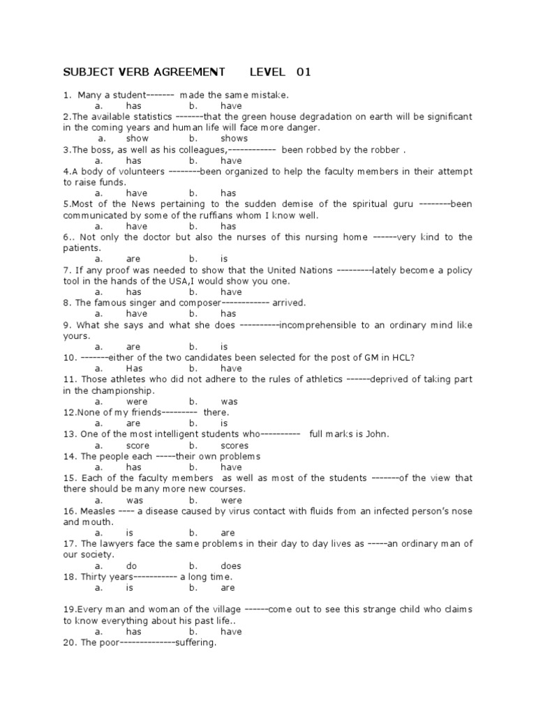 Answers - SVA Level 1 | PDF | Grammatical Number | Verb