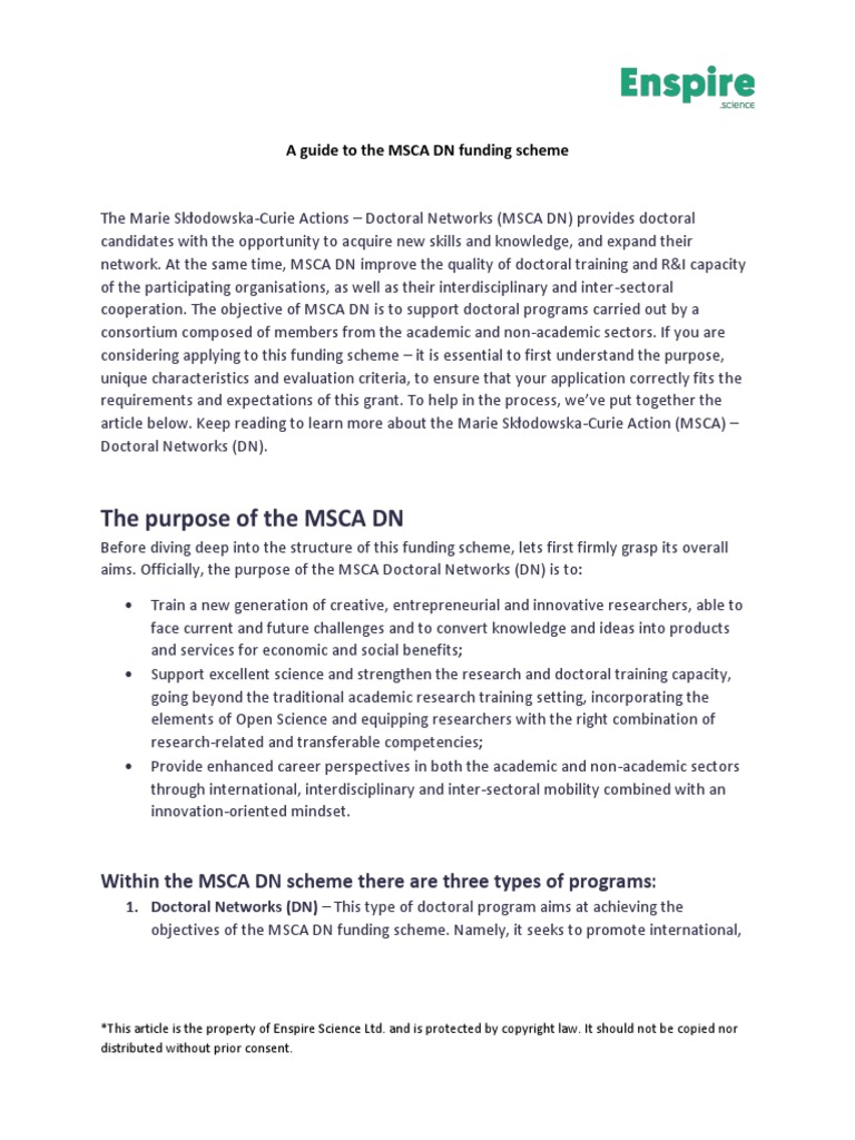 A Guide To The MSCA DN Funding Scheme | PDF | Doctor Of Philosophy | Doctorate