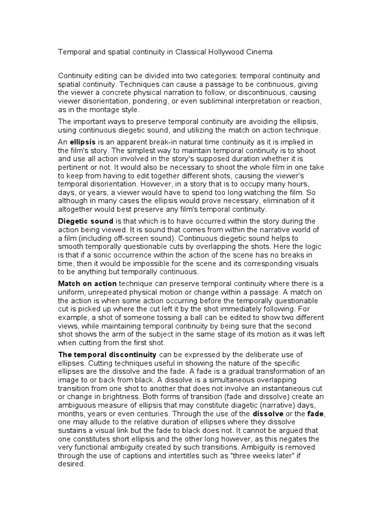 Temporal and Spacial Continuity in Hollywood Cinema | PDF | Technology ...