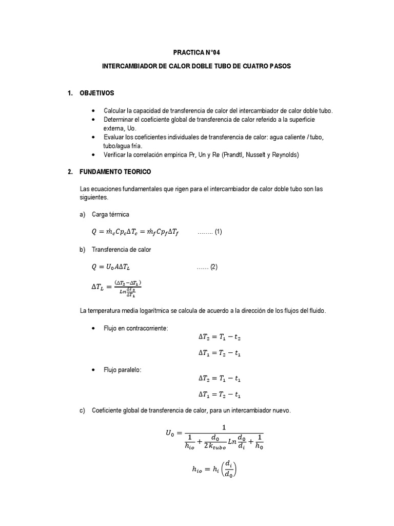 Practica N06 - Intercambiadores de Calor Doble Tubo de Cuatro Pasos | PDF | Intercambiador de ...