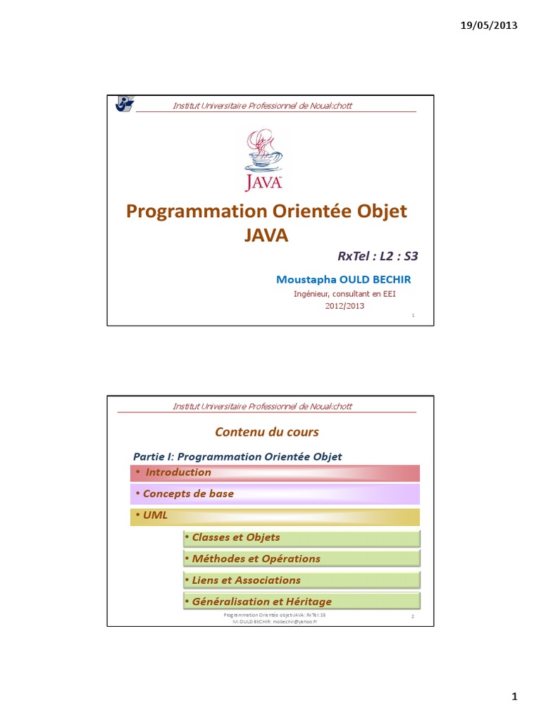 Programmation Orientée Objet JAVA V1.0 | PDF | Classe (informatique ...