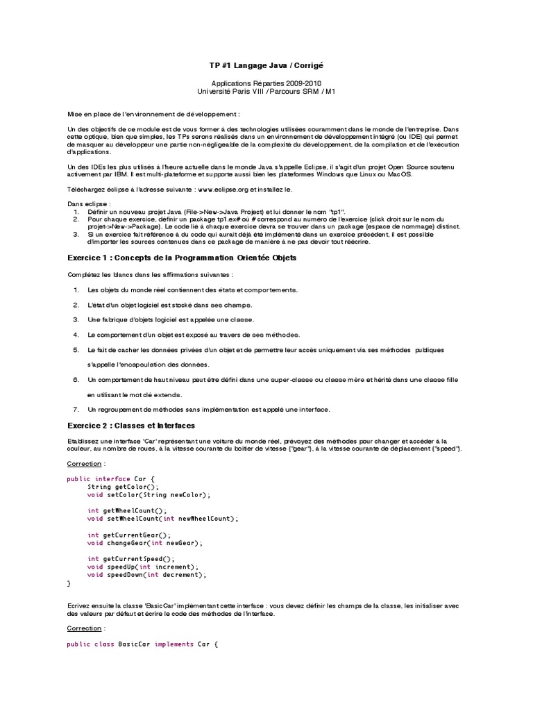 Tp1 Corrige | PDF | Classe (informatique) | Java (Langage de programmation)