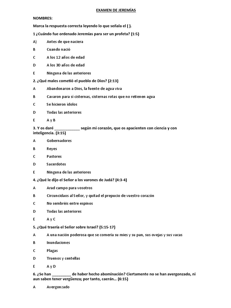 Examen de Jeremías | PDF | Creencia religiosa y doctrina ...