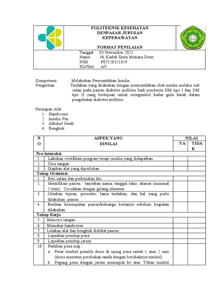 SOP - OSCE - Penyuntikkan Insulin | PDF | Kesehatan Holistik