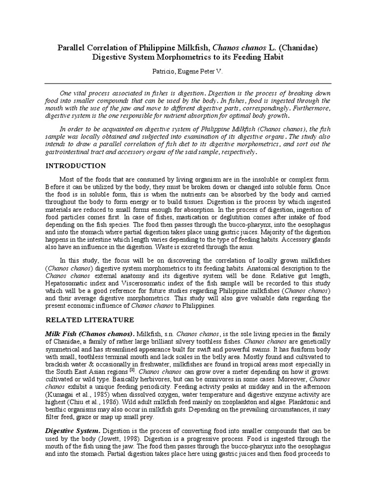 Patricio SP Chanos Chanos | PDF | Digestion | Human Digestive System