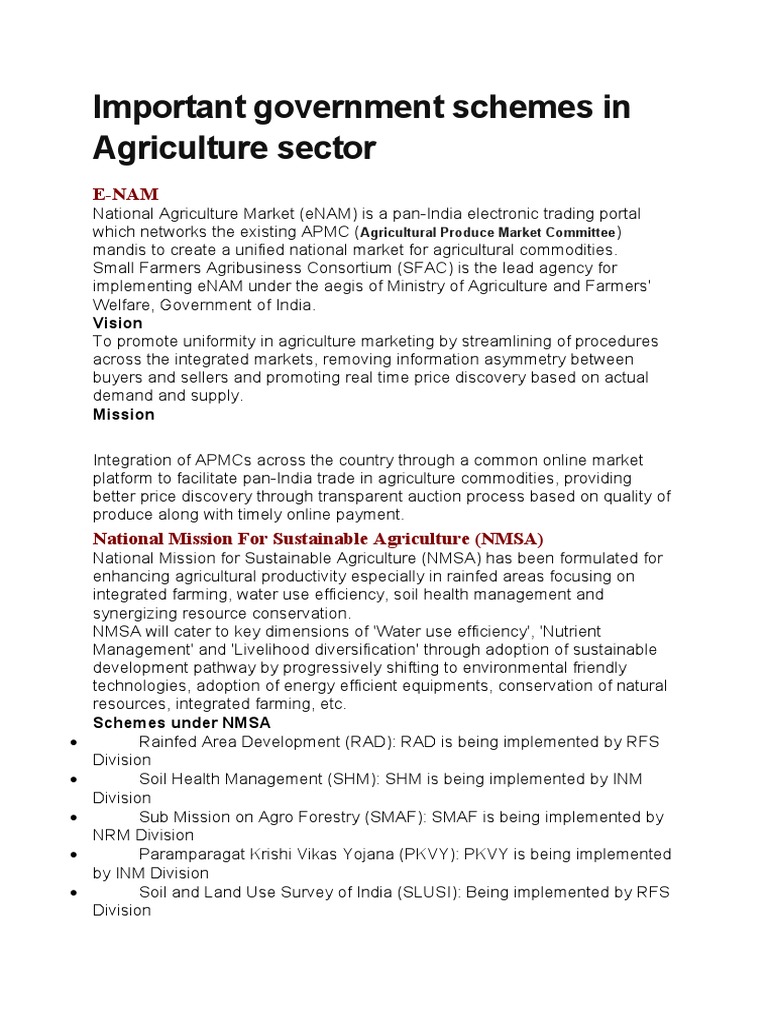 Important Government Schemes in Agriculture Sector: E-Nam | PDF ...