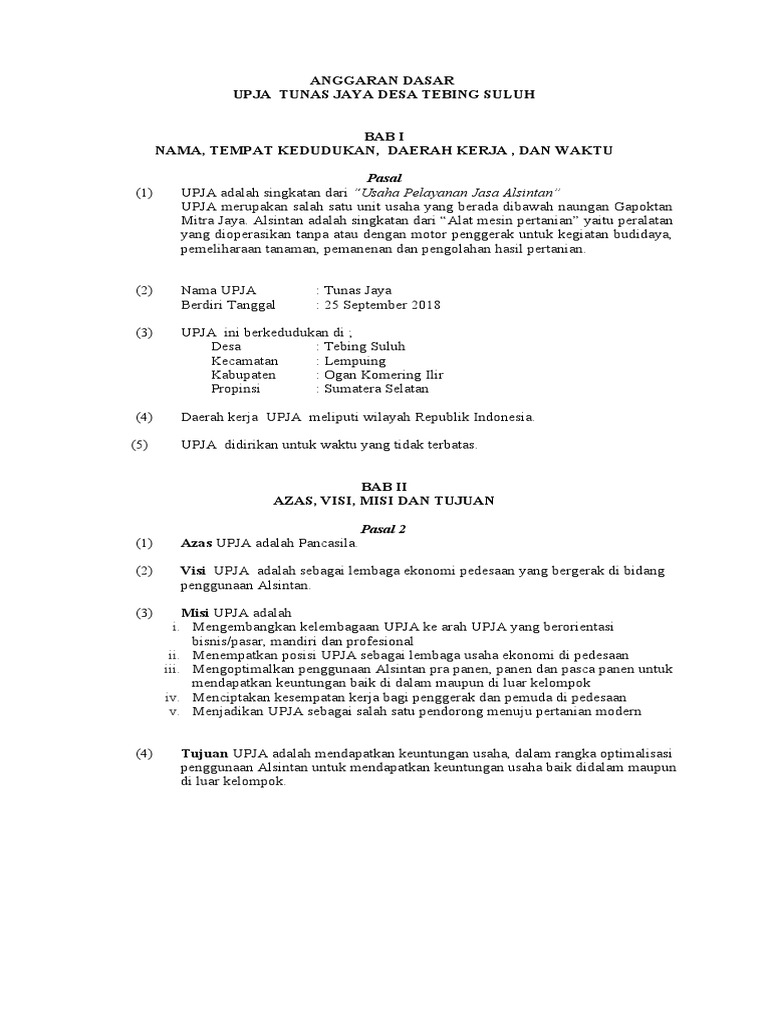 Struktur dan Fungsi UPJA Tunas Jaya | PDF