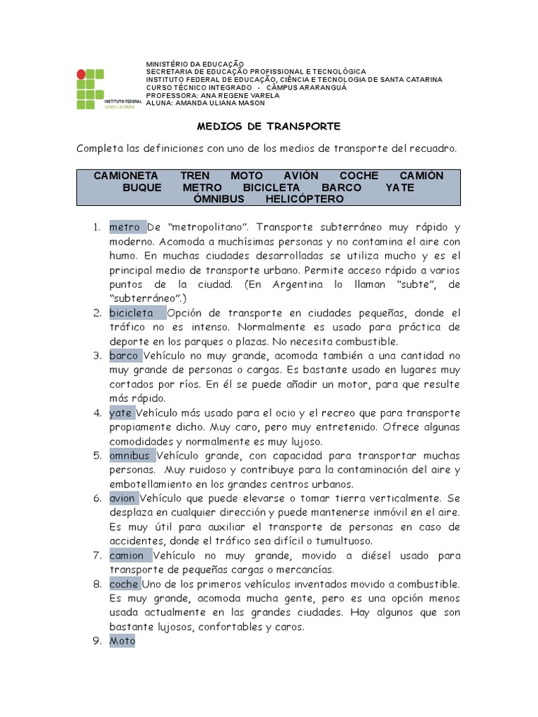 Medios de Transporte para Estudiantes | PDF | Transporte | Coche