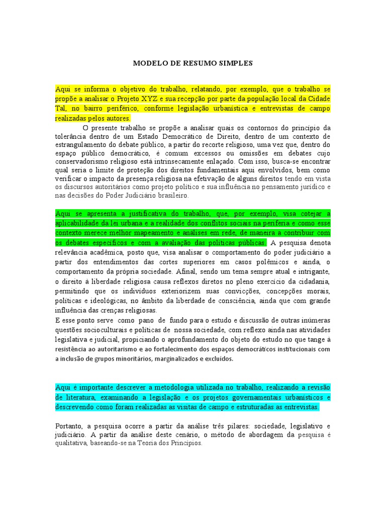 Modelo de Resumo Simples | Download grátis PDF | Poder (social e político)